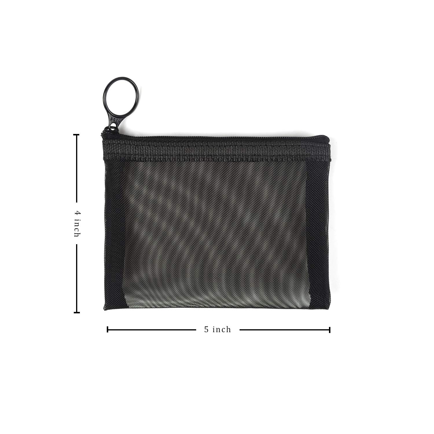 Patu Mini Zipper Mesh Bags, 4" x 5", Size S / A7, 5 Pieces, Beauty Makeup Lipstick Cosmetic Accessories Organizer, Small Travel Kit Storage Pouch, Black