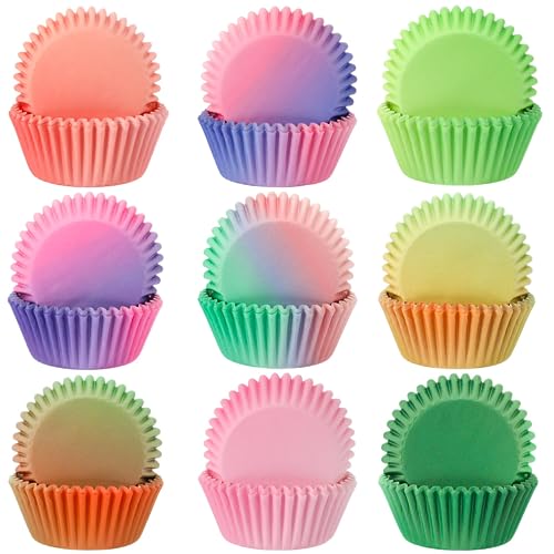 SANNIX 450-Count Standard Colorful Cupcake Liners,Gradient Design Baking Cups Cupcake Wrappers Paper Wraps Muffin Liners for Birthday Party Candy Cake Decorations Supplies (9 Colors Design)
