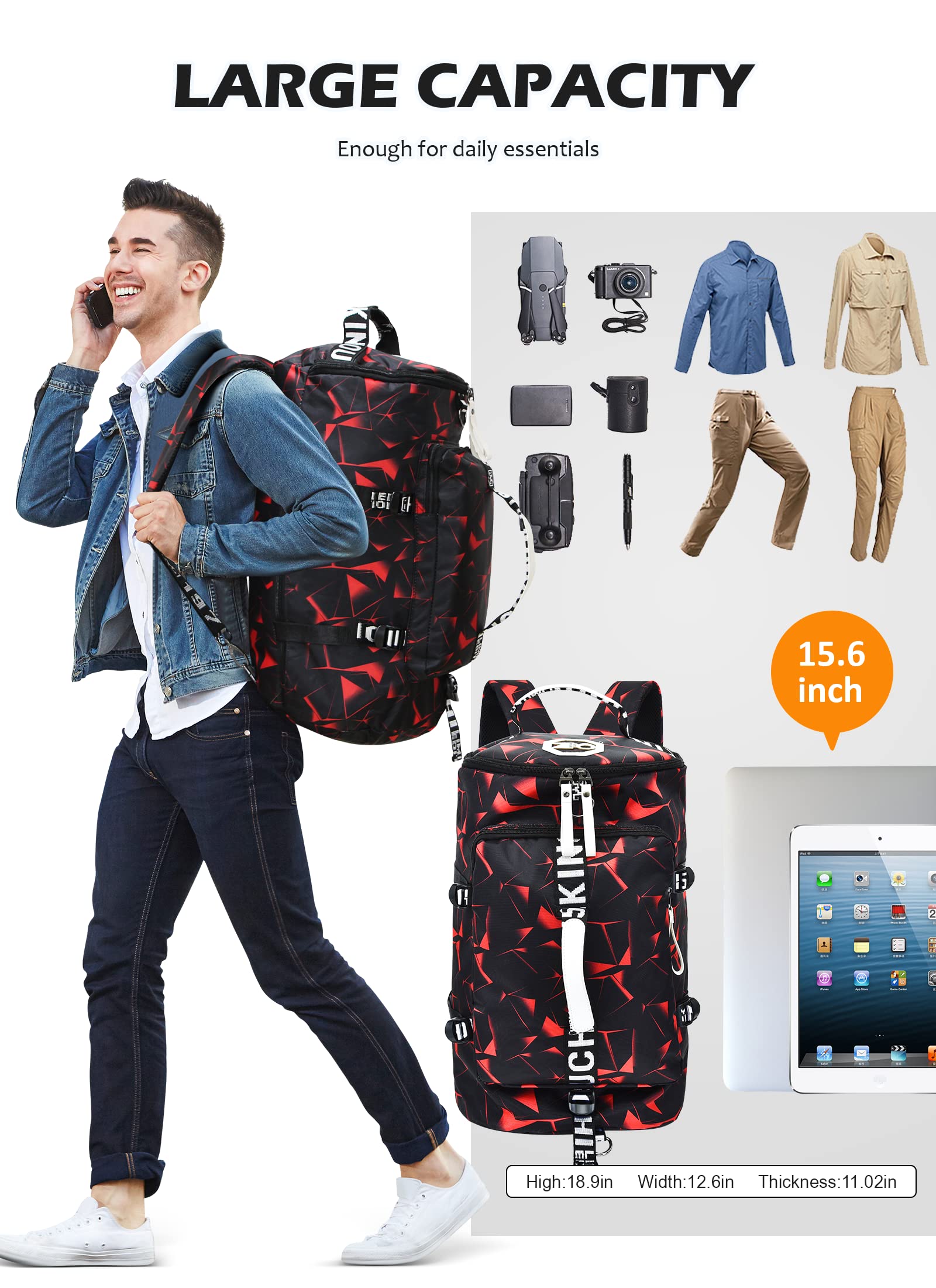 GGOV Gym Sport Bag Backpack Duffle Bag Weekender Bag Waterproof Travel Sling Bag Casual Daypack for Men and Women