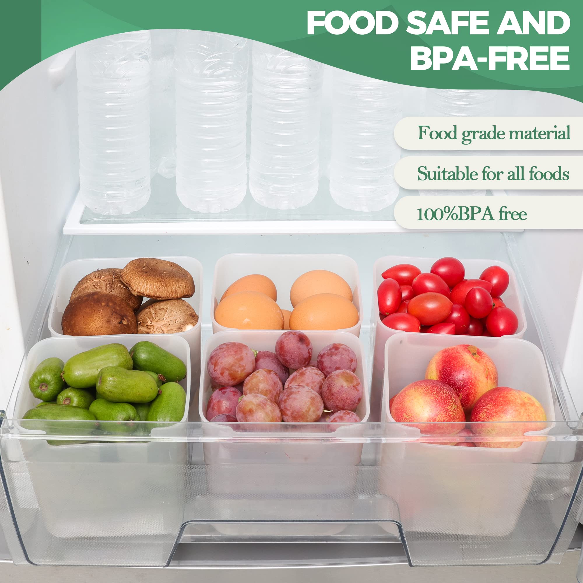 Set of 6 Refrigerator Organizer Bins, Door Shelf Basket Storage Bins for Fridge, Counter, Cabinet, Pantry Kitchen Organization and Food Storage - Plastic Organizers Bin, BPA Free