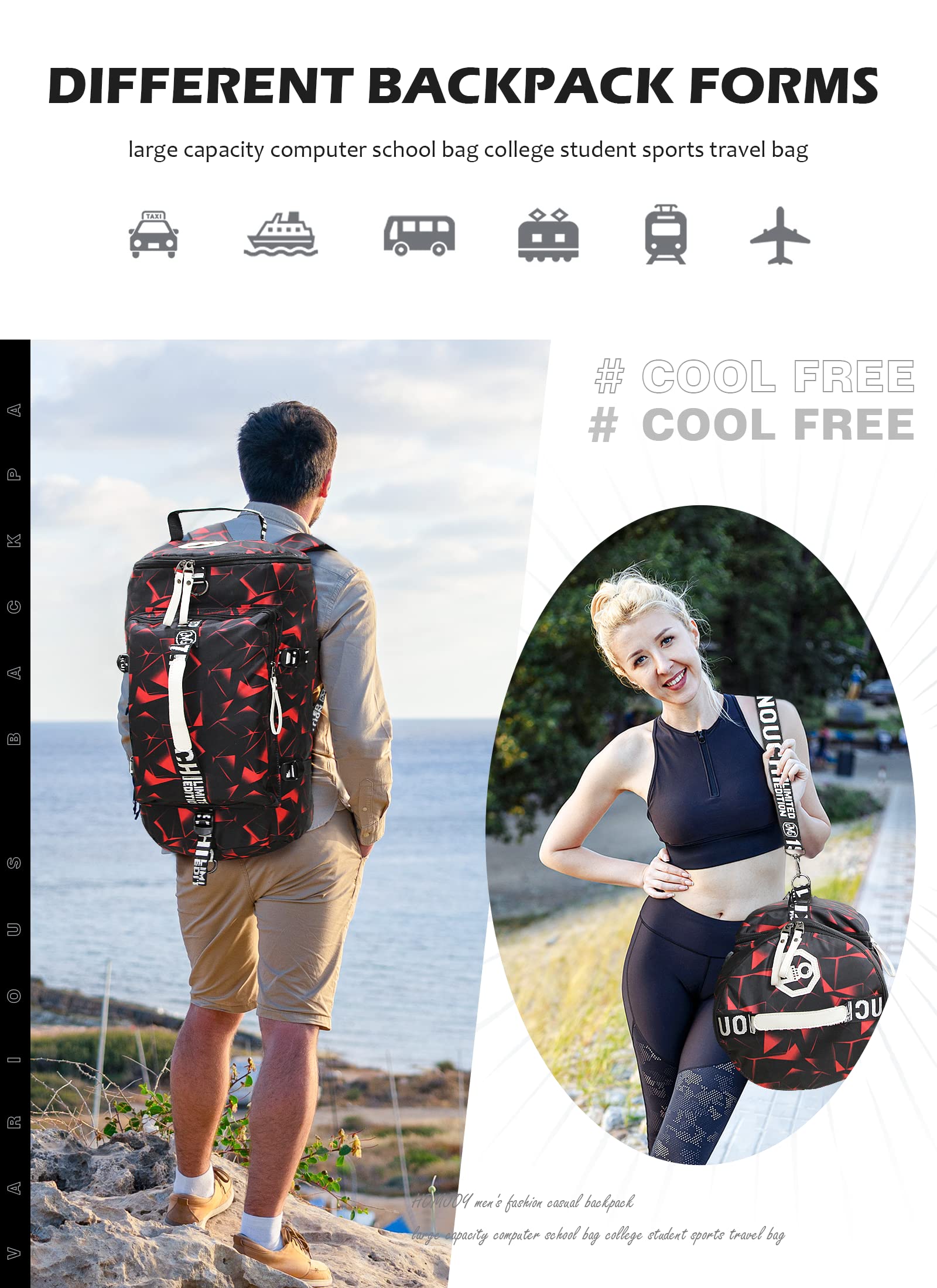 GGOV Gym Sport Bag Backpack Duffle Bag Weekender Bag Waterproof Travel Sling Bag Casual Daypack for Men and Women