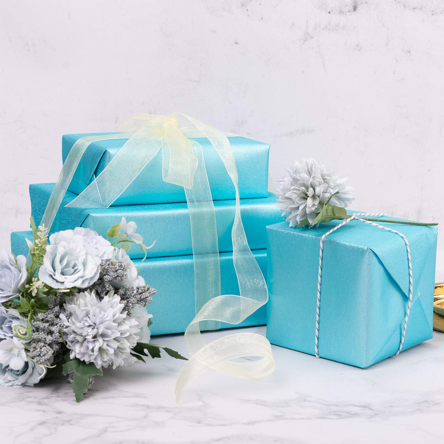 WRAPAHOLIC Wrapping Paper Roll - Blue with Metallic Shine for Birthday, Holiday, Wedding, Baby Shower - 30 inch x 16.5 feet