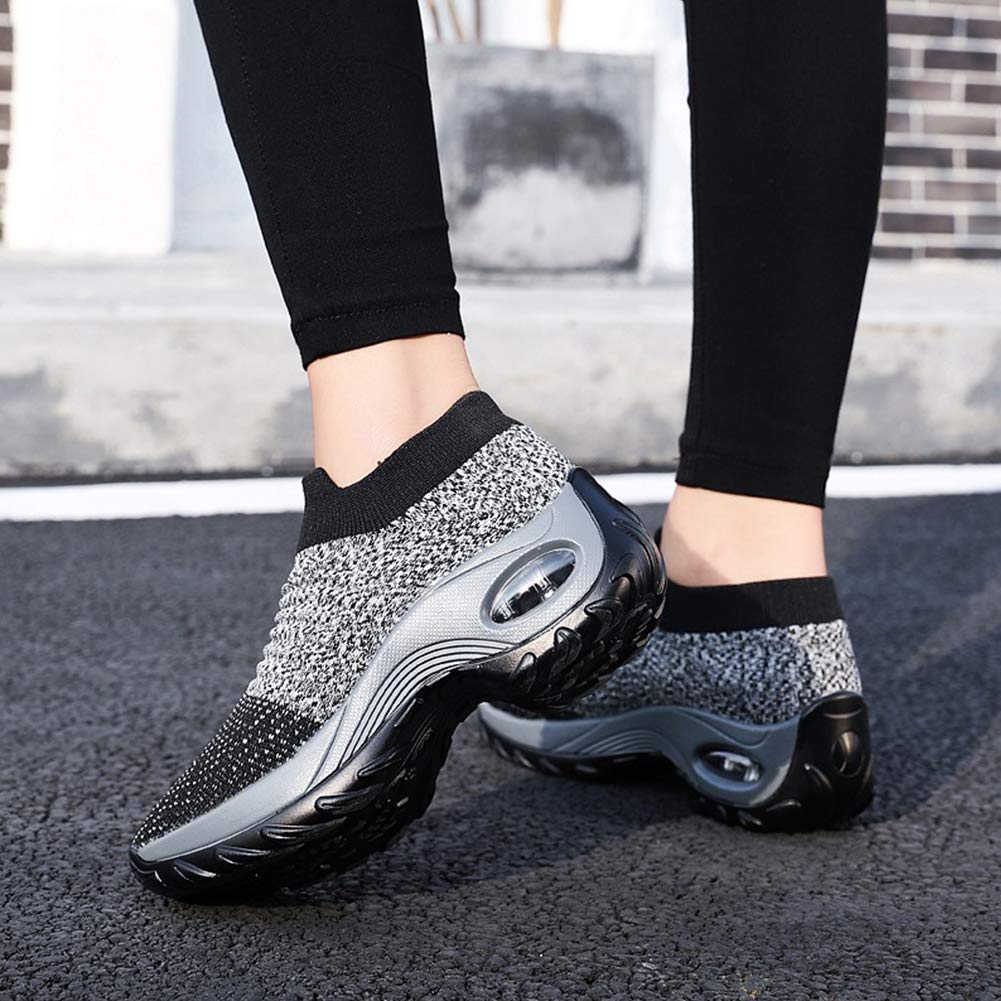 Women's Walking Shoes Sock Sneakers - Mesh Slip On Air Cushion Lady Girls Modern Jazz Dance Easy Shoes Platform Loafers Grey,8