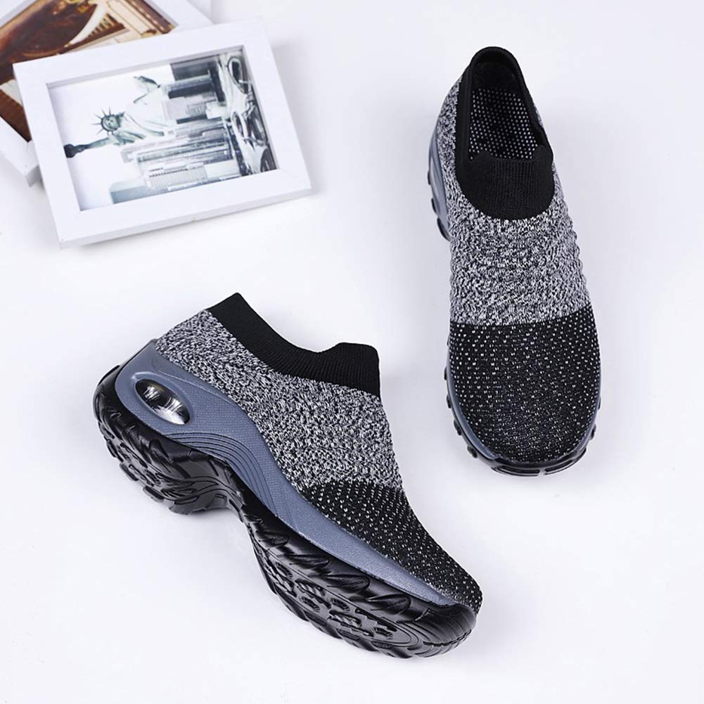 Women's Walking Shoes Sock Sneakers - Mesh Slip On Air Cushion Lady Girls Modern Jazz Dance Easy Shoes Platform Loafers Grey,8