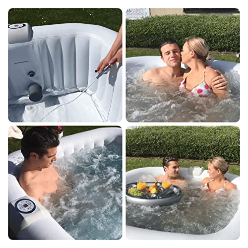 #WEJOY AquaSpa Portable Hot Tub 61X61X26 Inch Air Jet Spa 2-3 Person Inflatable Square Outdoor Heated Hot Tub Spa with 120 Bubble Jets,Grey
