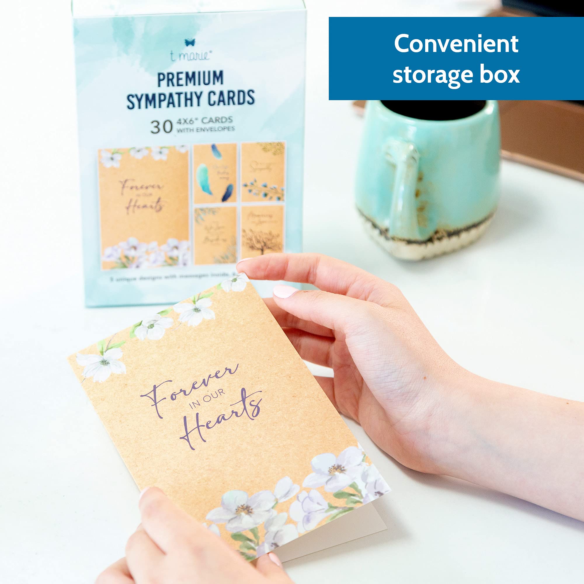 T MARIE 30 Sympathy Cards Assortment Box with Envelopes - 4x6” Kraft Style Bulk Condolence Cards - Assorted Sympathy Cards With Heartfelt Messages Inside for Funeral, Memorial Service and Bereavement
