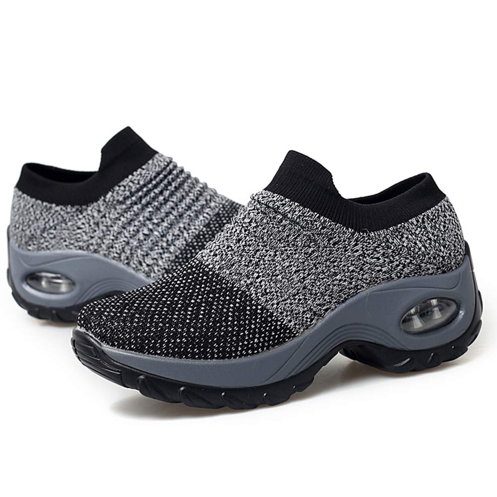 Women's Walking Shoes Sock Sneakers - Mesh Slip On Air Cushion Lady Girls Modern Jazz Dance Easy Shoes Platform Loafers Grey,8