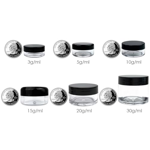 Beauticom 20 gram/20ml Empty Clear Small Round Travel Container Jar Pots with Lids for Make Up Powder, Eyeshadow Pigments, Lotion, Creams, Lip Balm, Lip Gloss, Samples (12 Pieces, Gray)