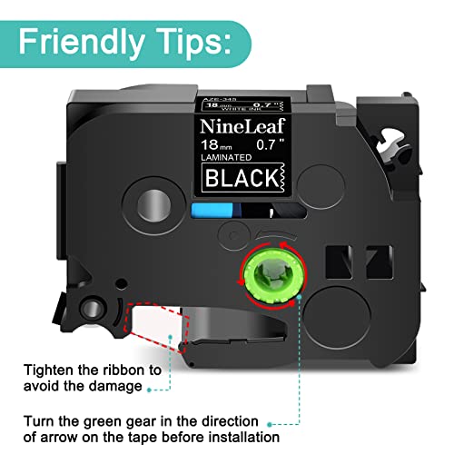 NineLeaf 10PK Compatible for Brother TZe-345 TZe345 TZ-345 TZ345 Label Tape 18mm 3/4'' 0.7'' White on Black Standard Laminated Labeling Work with P-Touch PT-H300 PT-D400VP PT-E500 PT-300 Label Maker
