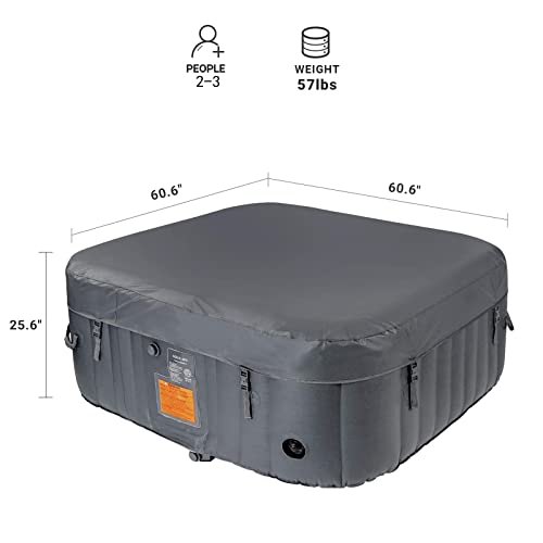 #WEJOY AquaSpa Portable Hot Tub 61X61X26 Inch Air Jet Spa 2-3 Person Inflatable Square Outdoor Heated Hot Tub Spa with 120 Bubble Jets,Grey