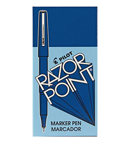 PILOT Razor Point Fine Line Marker Pens, Ultra-Fine Point (0.3mm) Blue Ink, 12-Pack (11004)