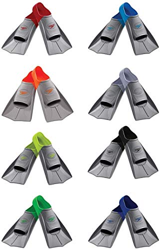 Speedo unisex adult Swim Training Fins Rubber Short Blade Footwear, Blue/Grey, Medium 6 7 US