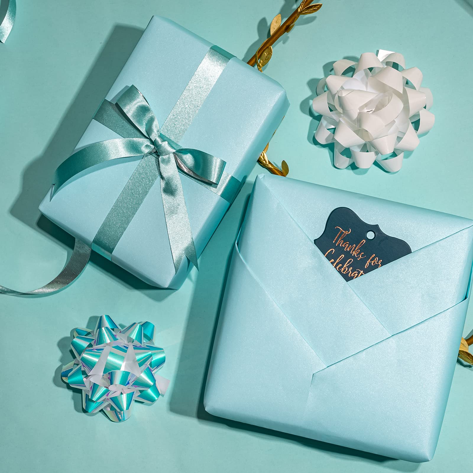 RUSPEPA Light Sky Blue Gift Wrapping Paper - 81.5 Sq Ft-Solid Color Pearly-Shiny Silk Paper Perfect for Wedding, Birthday, Christmas, Baby Shower, Bridal Shower, Easter -30Inch X 32.8Feet