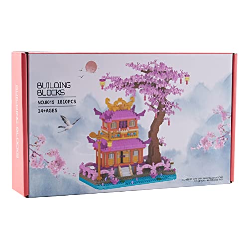 LUKHANG New Architecture: Enjoy Sakura Pavilion Building Set Model Kit and Gift for Kids and Adults, Micro Mini Block 1810 Pieces(with Color Package Box)