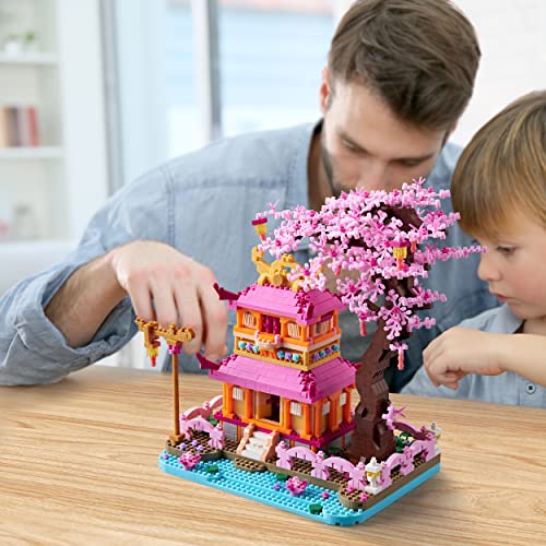 LUKHANG New Architecture: Enjoy Sakura Pavilion Building Set Model Kit and Gift for Kids and Adults, Micro Mini Block 1810 Pieces(with Color Package Box)