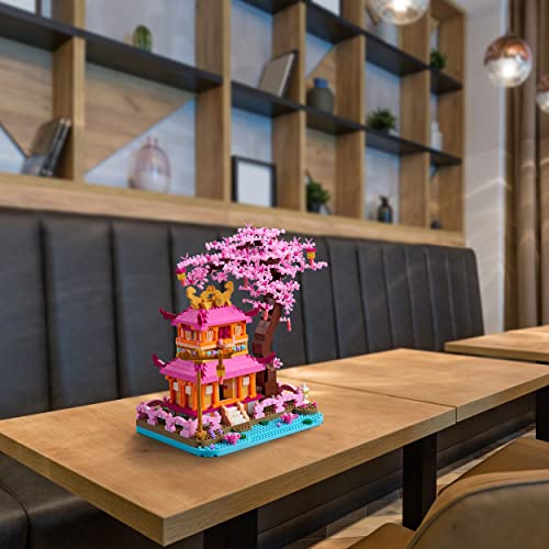 LUKHANG New Architecture: Enjoy Sakura Pavilion Building Set Model Kit and Gift for Kids and Adults, Micro Mini Block 1810 Pieces(with Color Package Box)