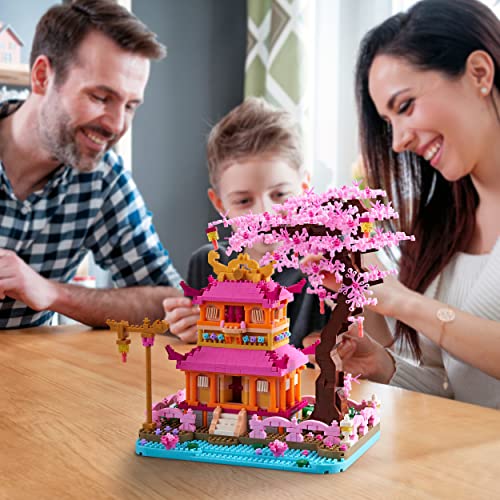 LUKHANG New Architecture: Enjoy Sakura Pavilion Building Set Model Kit and Gift for Kids and Adults, Micro Mini Block 1810 Pieces(with Color Package Box)
