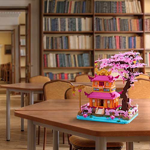 LUKHANG New Architecture: Enjoy Sakura Pavilion Building Set Model Kit and Gift for Kids and Adults, Micro Mini Block 1810 Pieces(with Color Package Box)