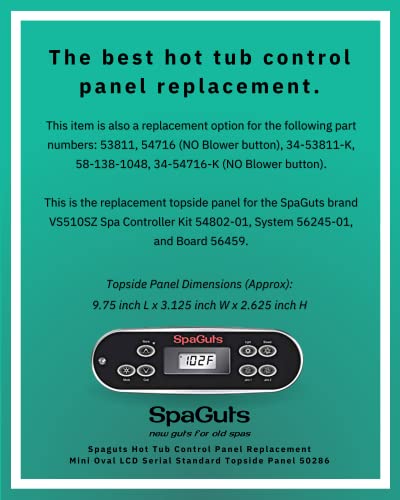 Spaguts Hot Tub Control Panel Replacement, Mini Oval LCD Serial Standard Topside Panel 50286, with 10ft Cord