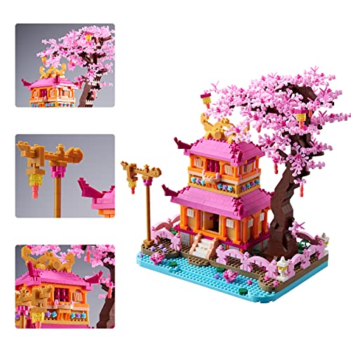 LUKHANG New Architecture: Enjoy Sakura Pavilion Building Set Model Kit and Gift for Kids and Adults, Micro Mini Block 1810 Pieces(with Color Package Box)