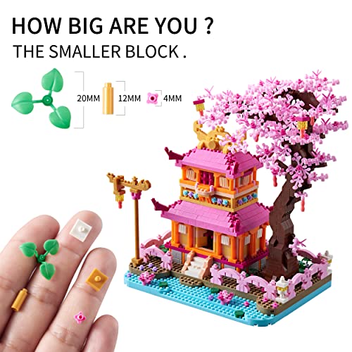 LUKHANG New Architecture: Enjoy Sakura Pavilion Building Set Model Kit and Gift for Kids and Adults, Micro Mini Block 1810 Pieces(with Color Package Box)