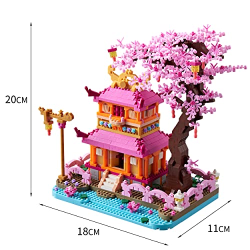 LUKHANG New Architecture: Enjoy Sakura Pavilion Building Set Model Kit and Gift for Kids and Adults, Micro Mini Block 1810 Pieces(with Color Package Box)
