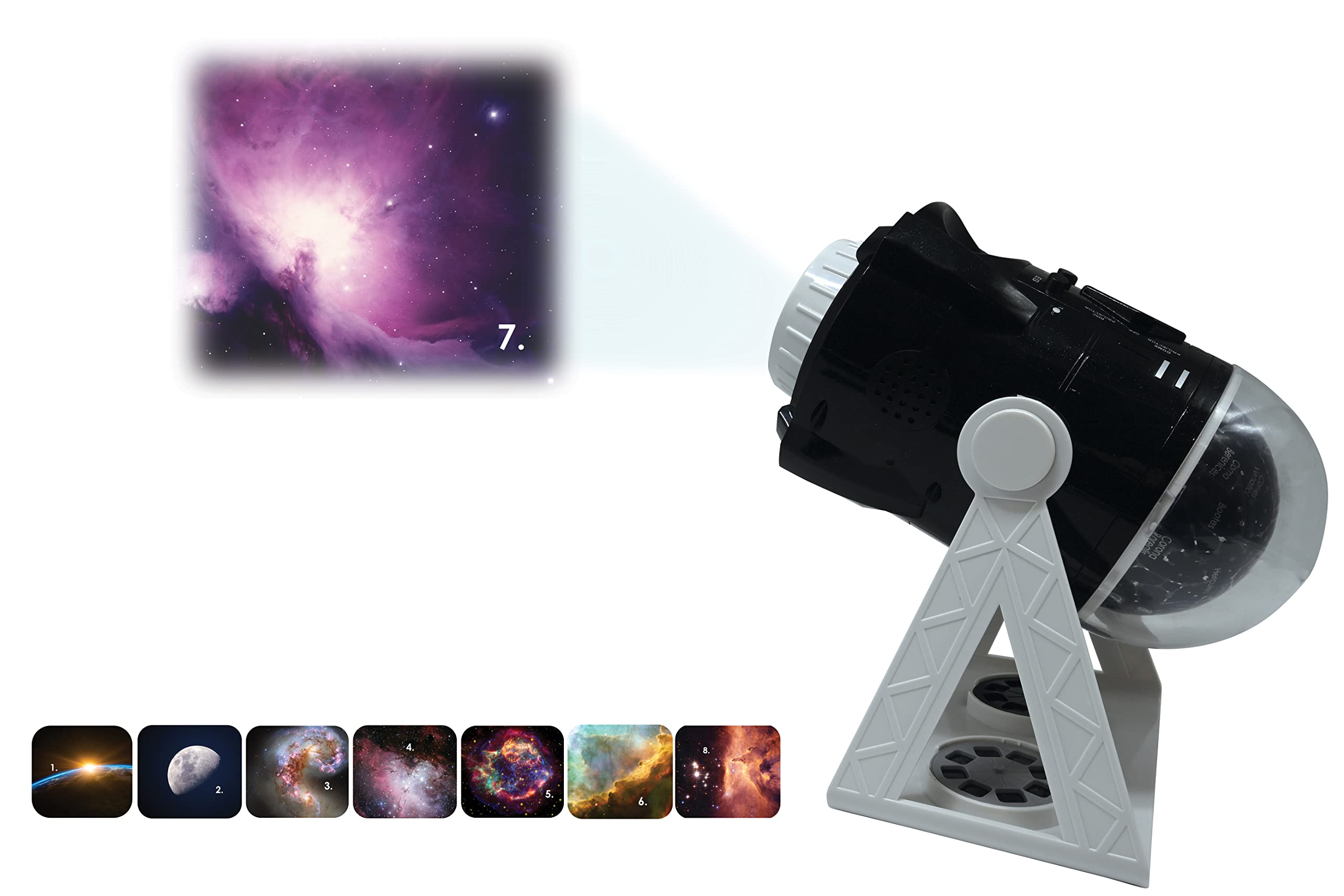 Lexibook Speaking 2-in-1 Constellations and Images Planetarium Projector English/Spanish, 24 Images to Discover Space, 2 Constellation Domes, STEM, Black/White, NLJ181i2