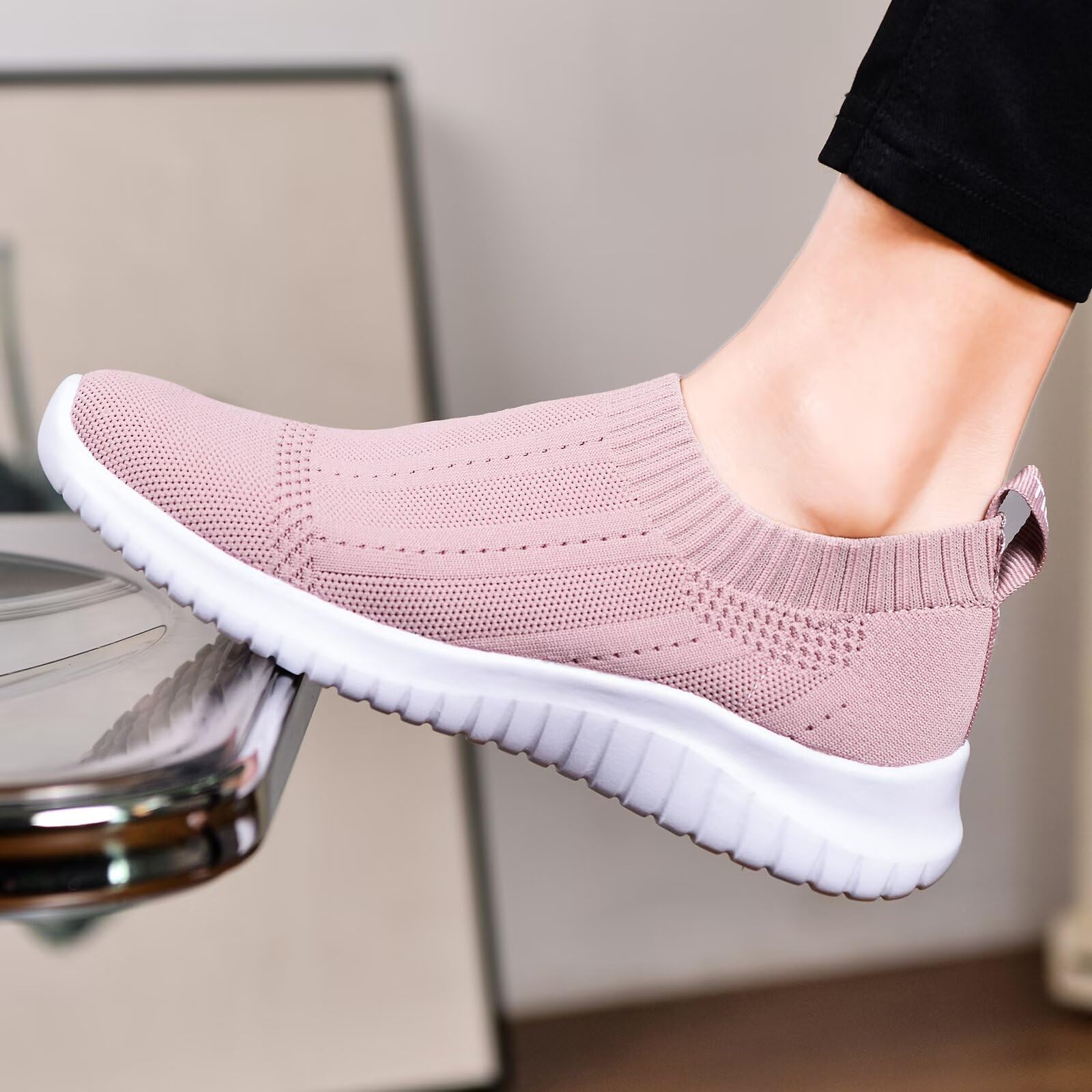 konhill Women's Slip On Sneakers Non Slip Walking Shoes Breathable Mesh Work Casual Lightweight Tennis Workout Shoes 12 US Mauve,44