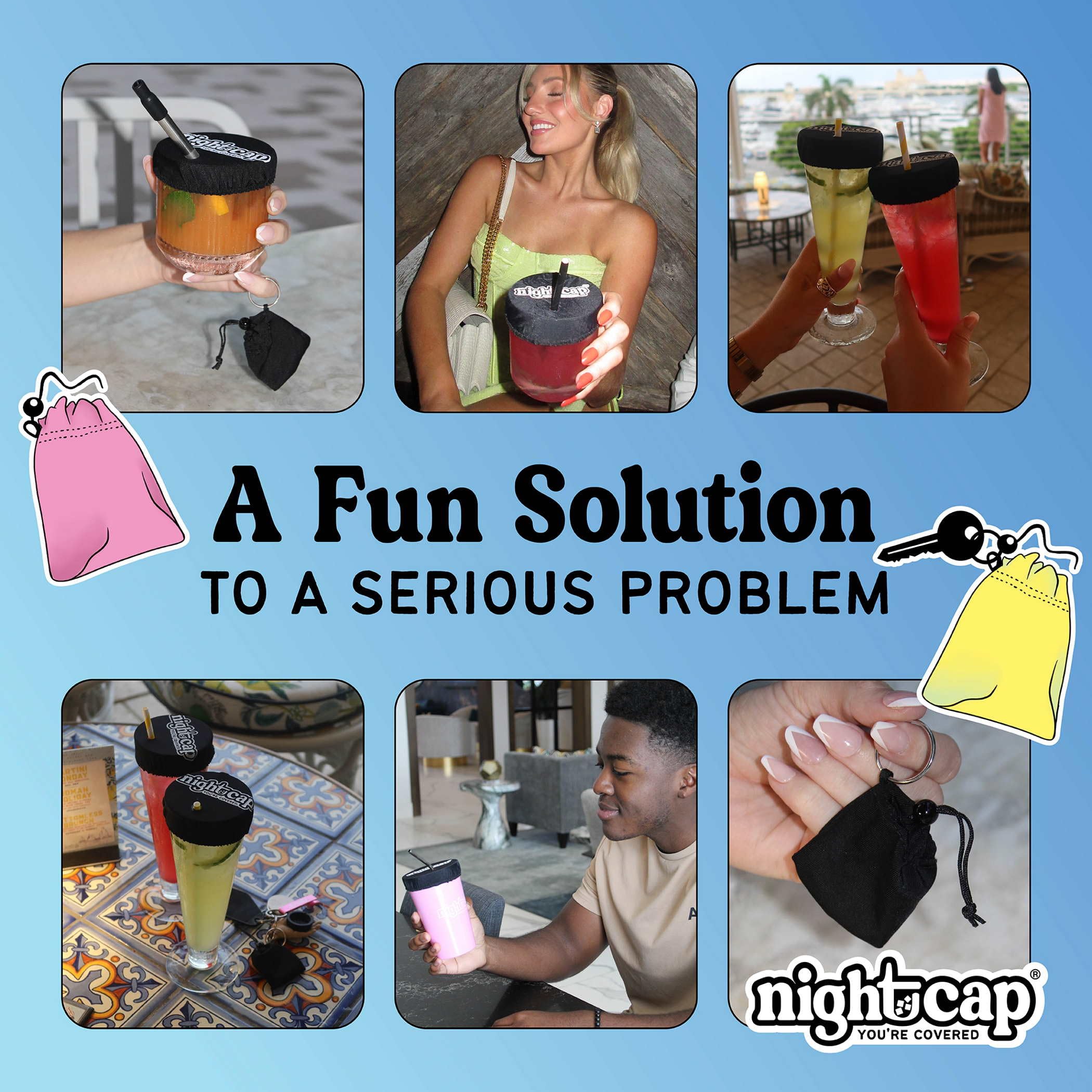 Nightcap Keychain - The Reusable Drink Spiking Prevention Accessory - Conveniently Attach the Key Ring Key Chain Pouch to Your Keys, Handbags, or Purse for Quick Access 4pk