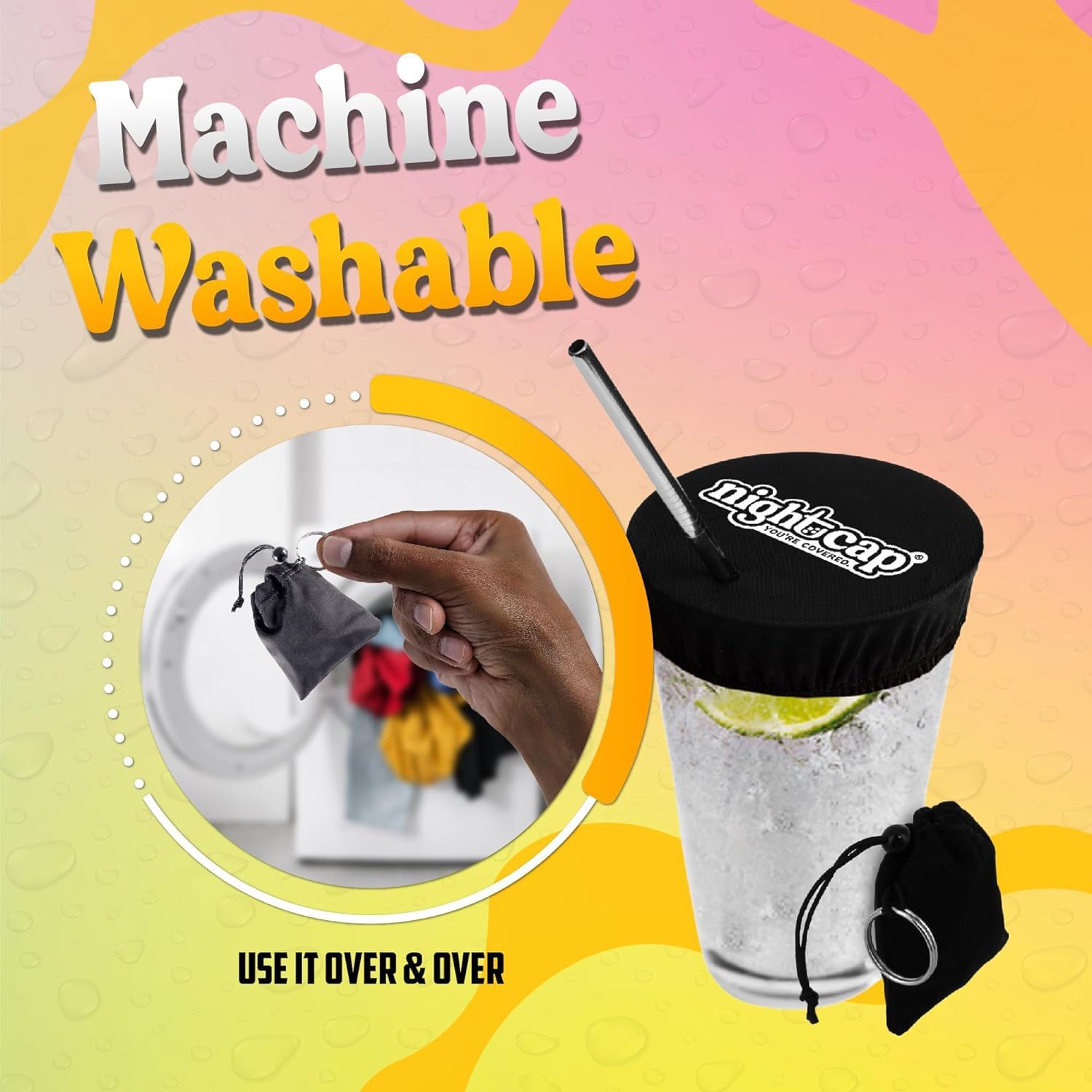 Nightcap Keychain - The Reusable Drink Spiking Prevention Accessory - Conveniently Attach the Key Ring Key Chain Pouch to Your Keys, Handbags, or Purse for Quick Access 4pk