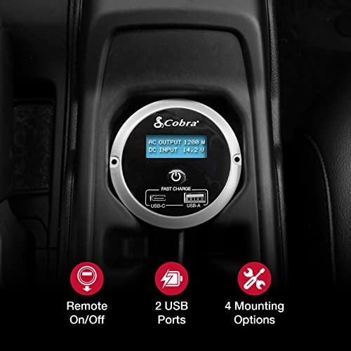 Cobra CPIALCDG1 Remote Controller – Compatible with Cobras Professional Grade Power Inverters, Remote On/Off, 4 Mounting Options, 2 USB Ports, Black