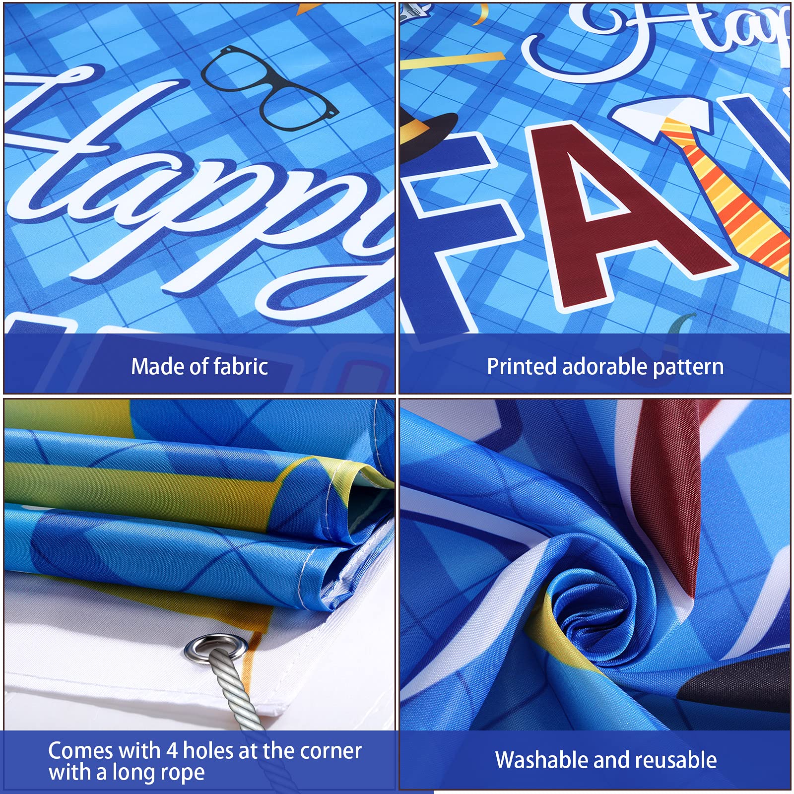 Happy Father's Day Backdrop Banner Decoration, Extra Large Fabric Father's Day Sign Banner Photo Booth Backdrop Background for Father's Day Party Supplies and Decorations