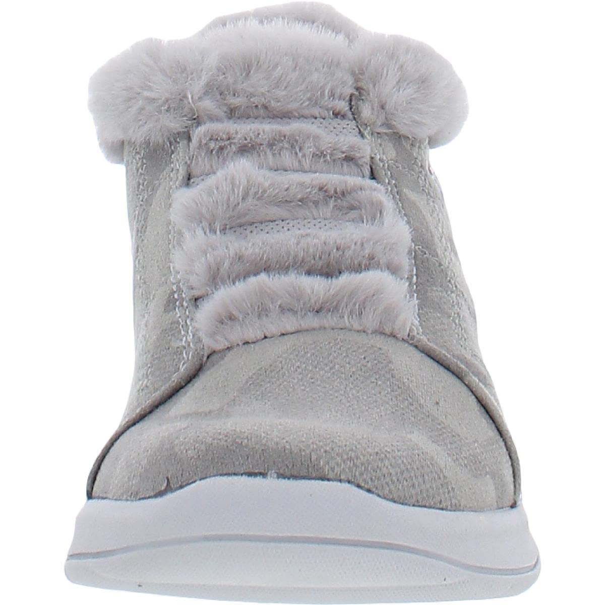 BZees Womens Golden Faux Suede Slip On Fashion Sneakers Gray 6.5 Medium (B,M)