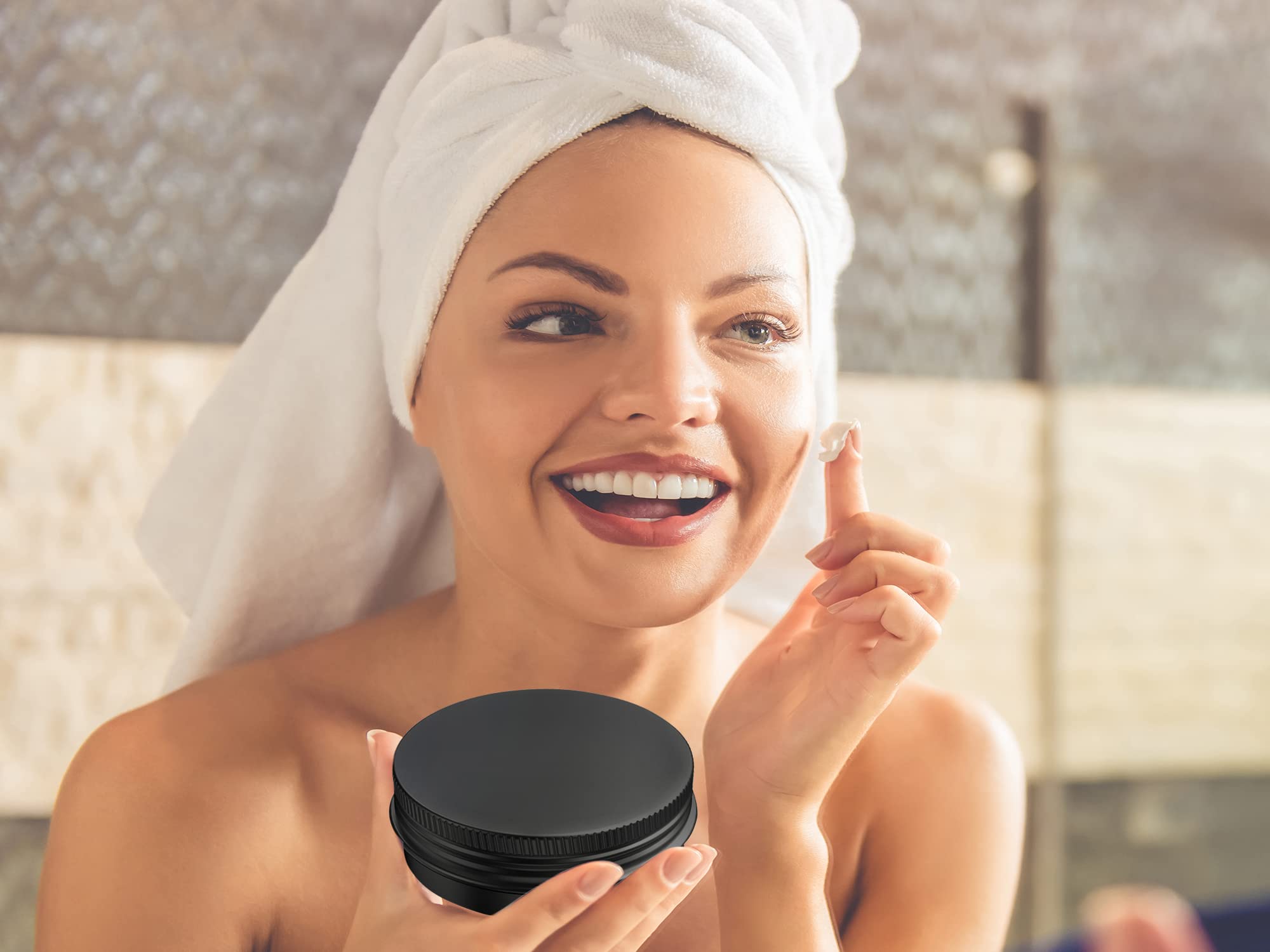 20 Pcs 0.5 Ounce Aluminum Tin Jars Containers Leak Proof Cosmetic Tin Jars Containers Round Screw Lids for Cosmetic, Salves, Balms, Lip Balm or Others, 15mL Black
