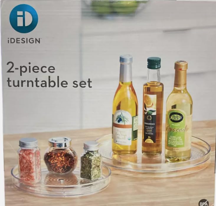 iDesign Linus Lazy Susan Turntable Organizer for Kitchen, Cupboard and Pantry Organization, Set of 2 β 9β D and 11β D, Clear Plastic