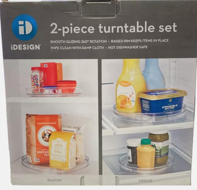 iDesign Linus Lazy Susan Turntable Organizer for Kitchen, Cupboard and Pantry Organization, Set of 2 β 9β D and 11β D, Clear Plastic