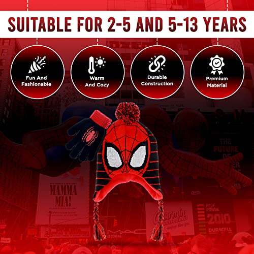 Marvel Spider-Man Kid’s Winter Hat and Snow Gloves for Boys and Toddlers, 2 Pc. Set, Pom-Pom Beanie with Warm Mittens