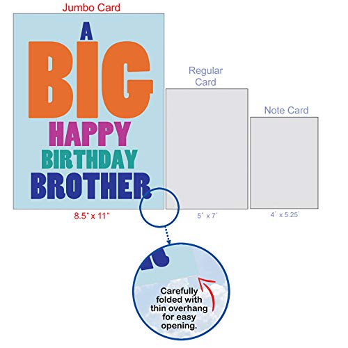 NobleWorks - 1 Large Birthday Greeting Card (8.5 x 11 Inch) - Fun Bday Celebration, Stationery Notecard - Big Happy Birthday Brother J5936BRG