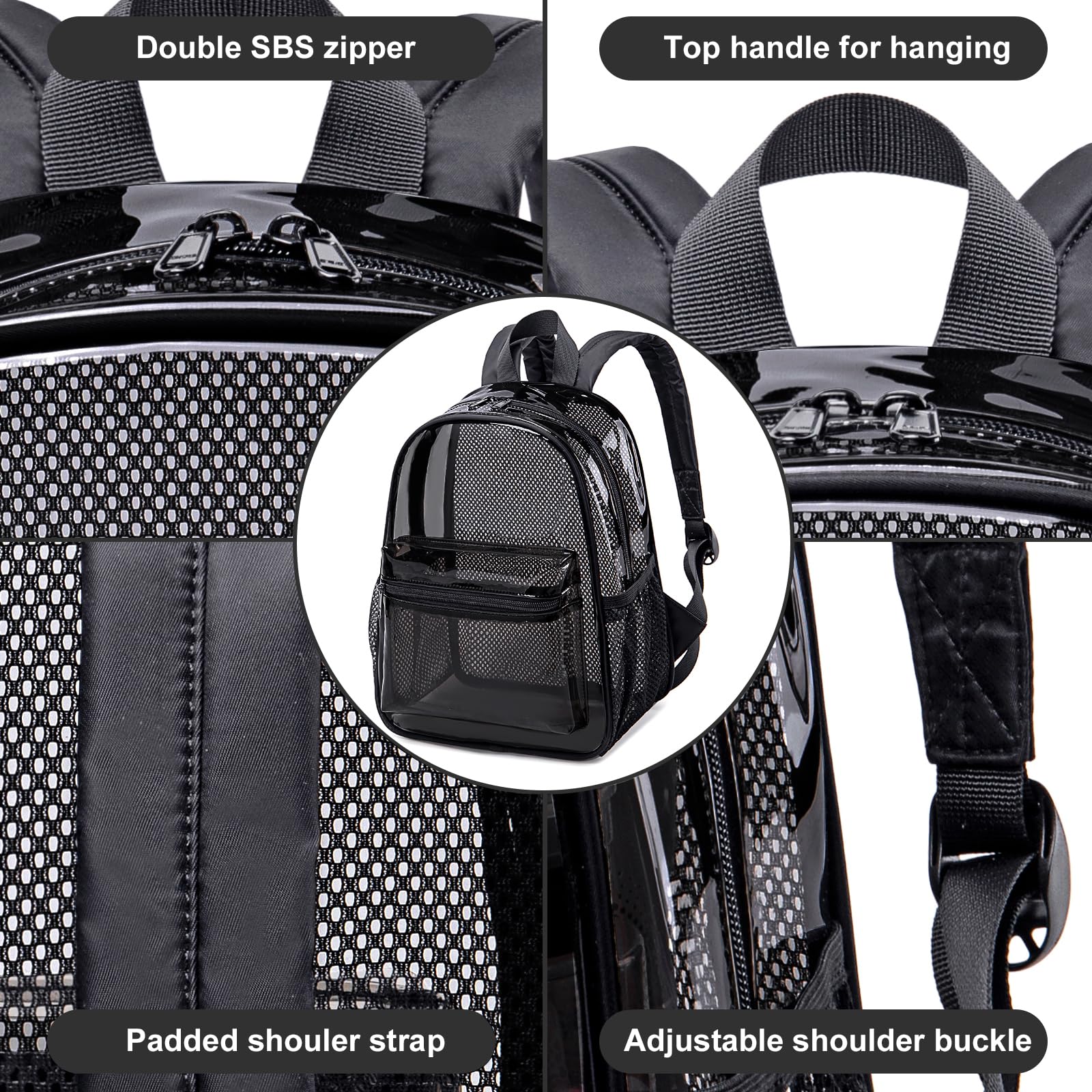 Clear Mini Backpack Stadium Events 12x12x6 Small Transparent Backpacks Plastic See Through Bag for Work Festival Security Travel