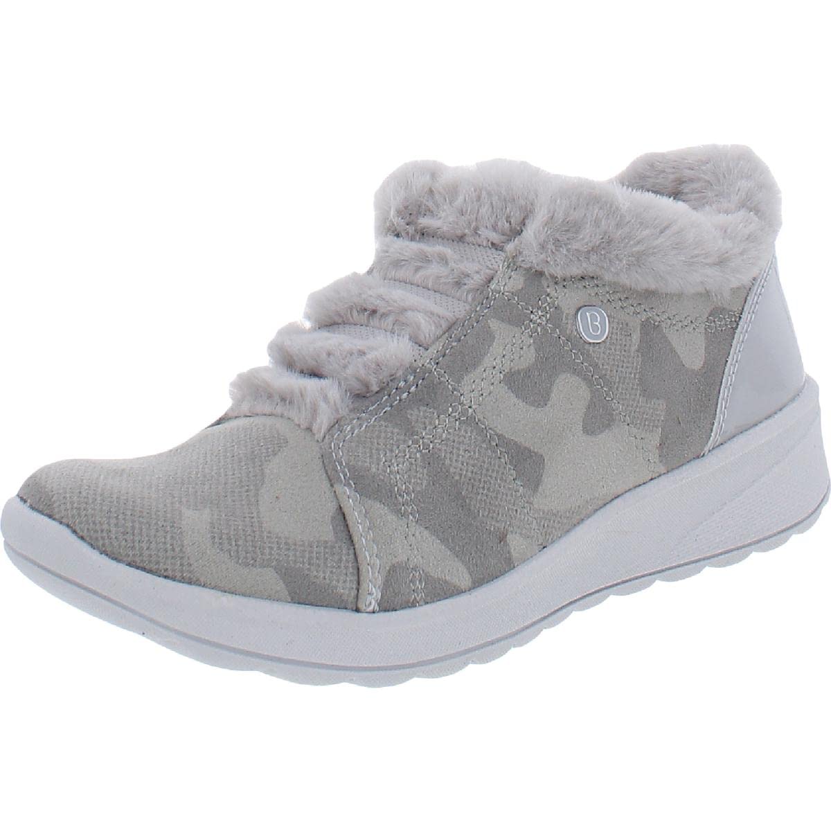 BZees Womens Golden Faux Suede Slip On Fashion Sneakers Gray 6.5 Medium (B,M)