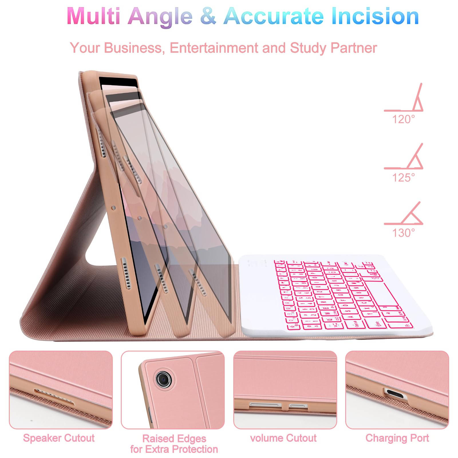 IVEOPPE Galaxy Tab A8 2022 Case with Keyboard 10.5 inch, Detachable Wireless Bluetooth Keyboard Cover & 7 Colors Backlit & Slim Folio Cover for Galaxy Tab A8 SM-X200/X205/X207(Sugar Pink)