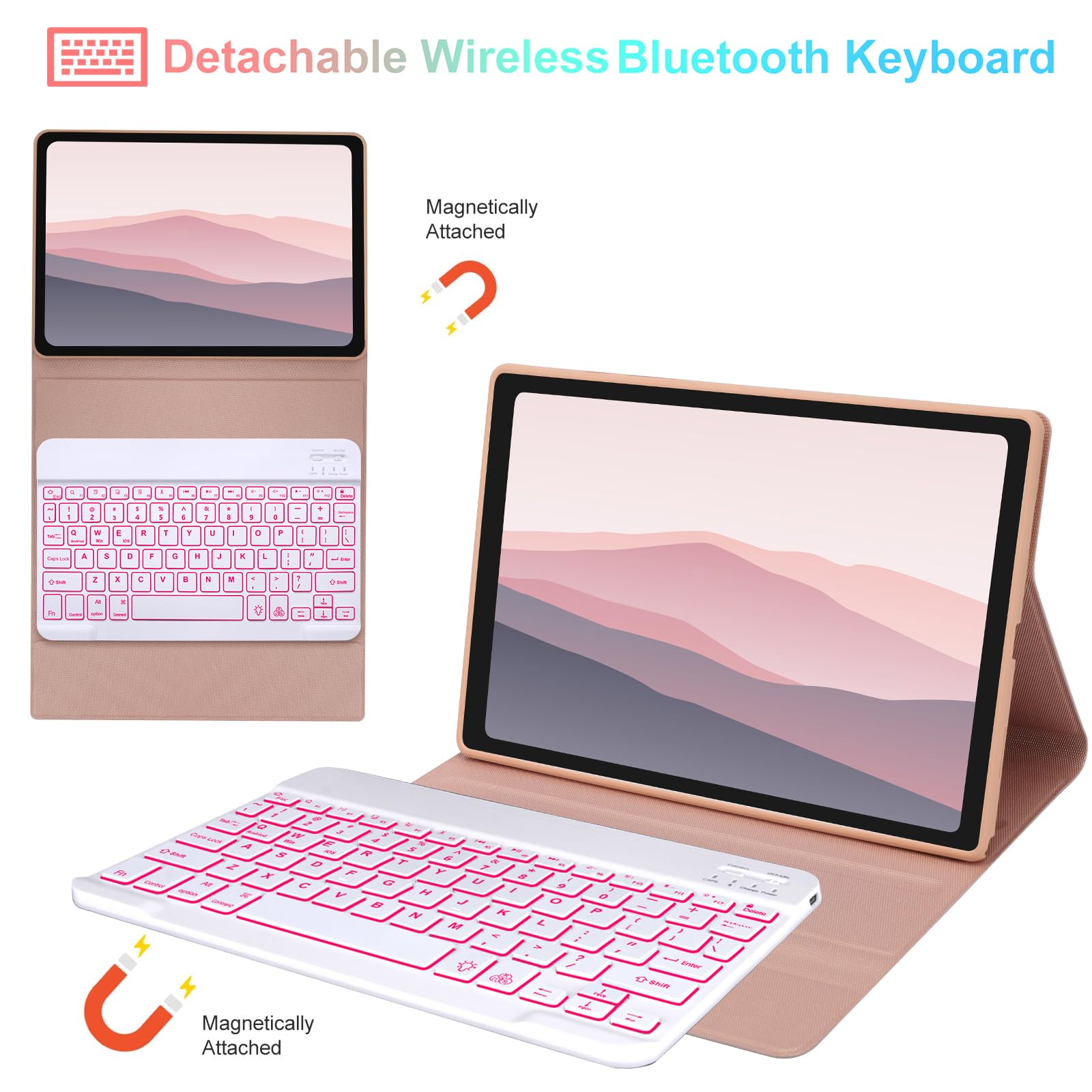 IVEOPPE Galaxy Tab A8 2022 Case with Keyboard 10.5 inch, Detachable Wireless Bluetooth Keyboard Cover & 7 Colors Backlit & Slim Folio Cover for Galaxy Tab A8 SM-X200/X205/X207(Sugar Pink)