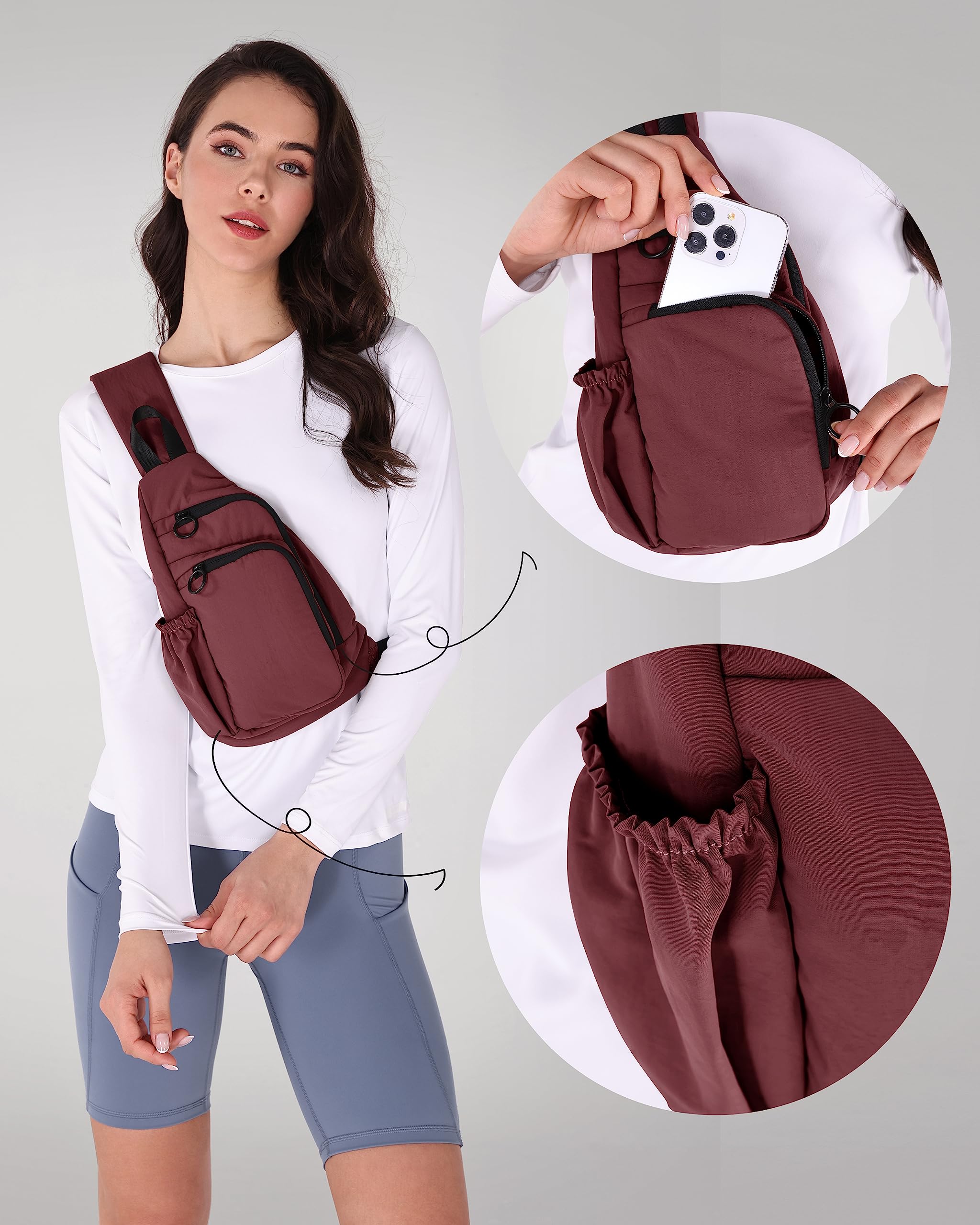 ODODOS Crossbody Sling Bag with Adjustable Straps Small Backpack Lightweight Daypack for Casual Hiking Outdoor Travel, Wine