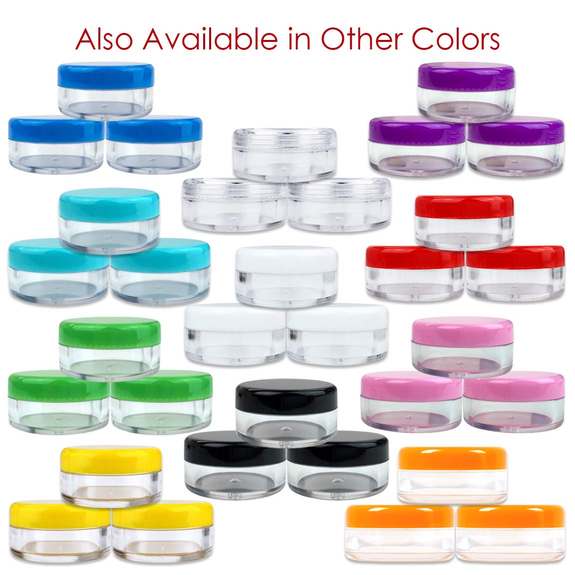 50 Empty 5 Grams Acrylic Clear Round Jars - BPA Free Containers for Cosmetic, Lotion, Cream, Makeup, Bead, Eye shadow, Rhinestone, Samples, Pot, Small Accessories 5g/5ml (Purple Lid)