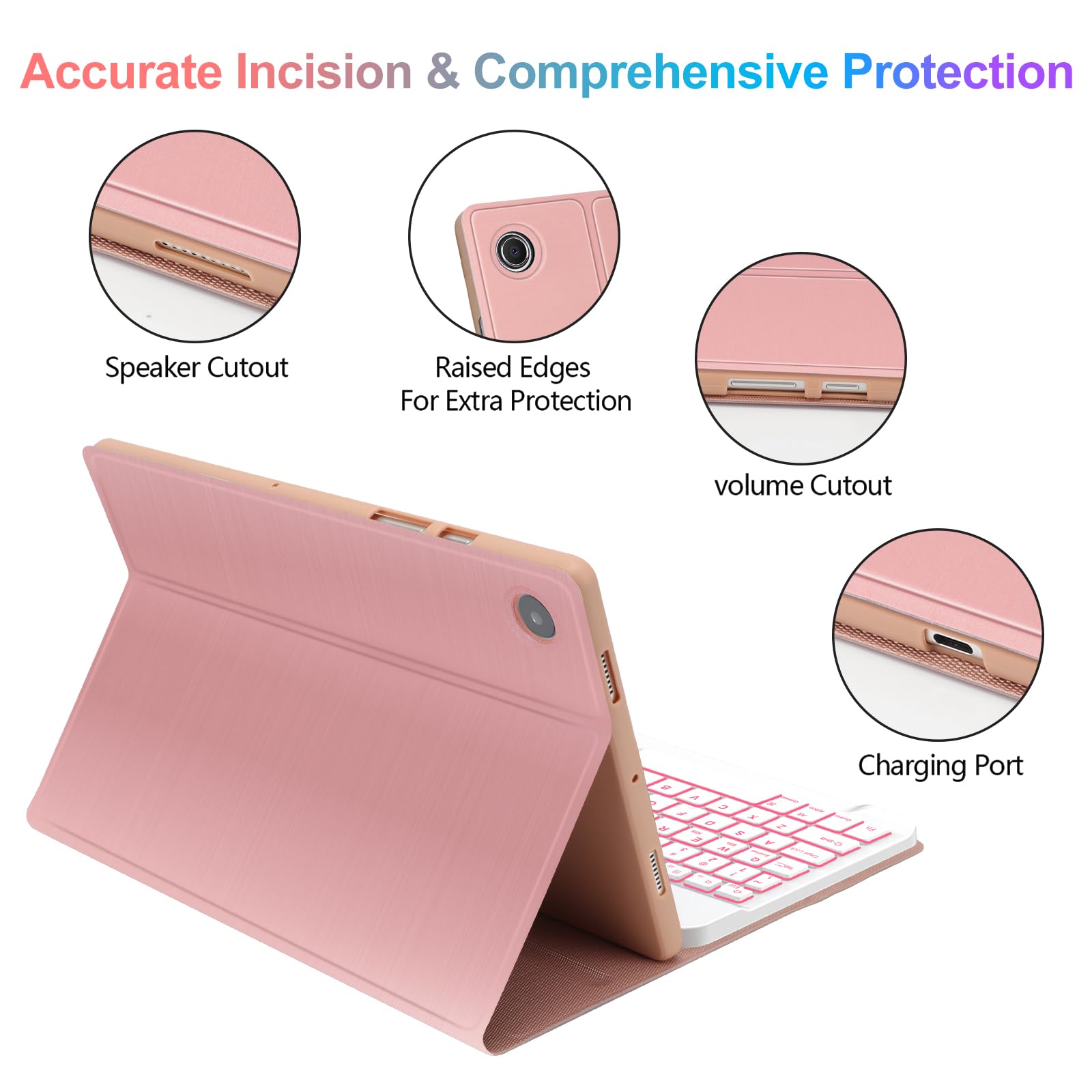 IVEOPPE Galaxy Tab A8 2022 Case with Keyboard 10.5 inch, Detachable Wireless Bluetooth Keyboard Cover & 7 Colors Backlit & Slim Folio Cover for Galaxy Tab A8 SM-X200/X205/X207(Sugar Pink)