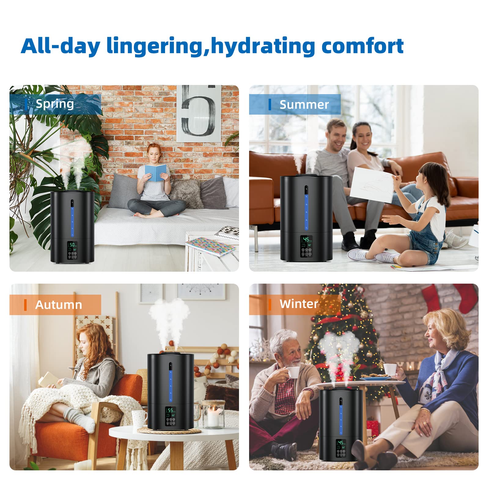 6L Humidifiers for Bedroom Large Room Home, Cool and Warm Humidifiers for Baby and Plants Mist Top Fill Desk Humidifiers Essential Oil Diffuser, Quiet Humidifiers with Adjustable Mist,360°Nozzle-Midnight Black