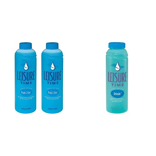 LEISURE TIME A-02 Bright and Clear Clarifier for Spas and Hot Tubs (2 Pack), 1 Quart & Leisure Time 30210A Defender Spa and Hot Tub Stain and Scale Cleaner, 32 fl oz