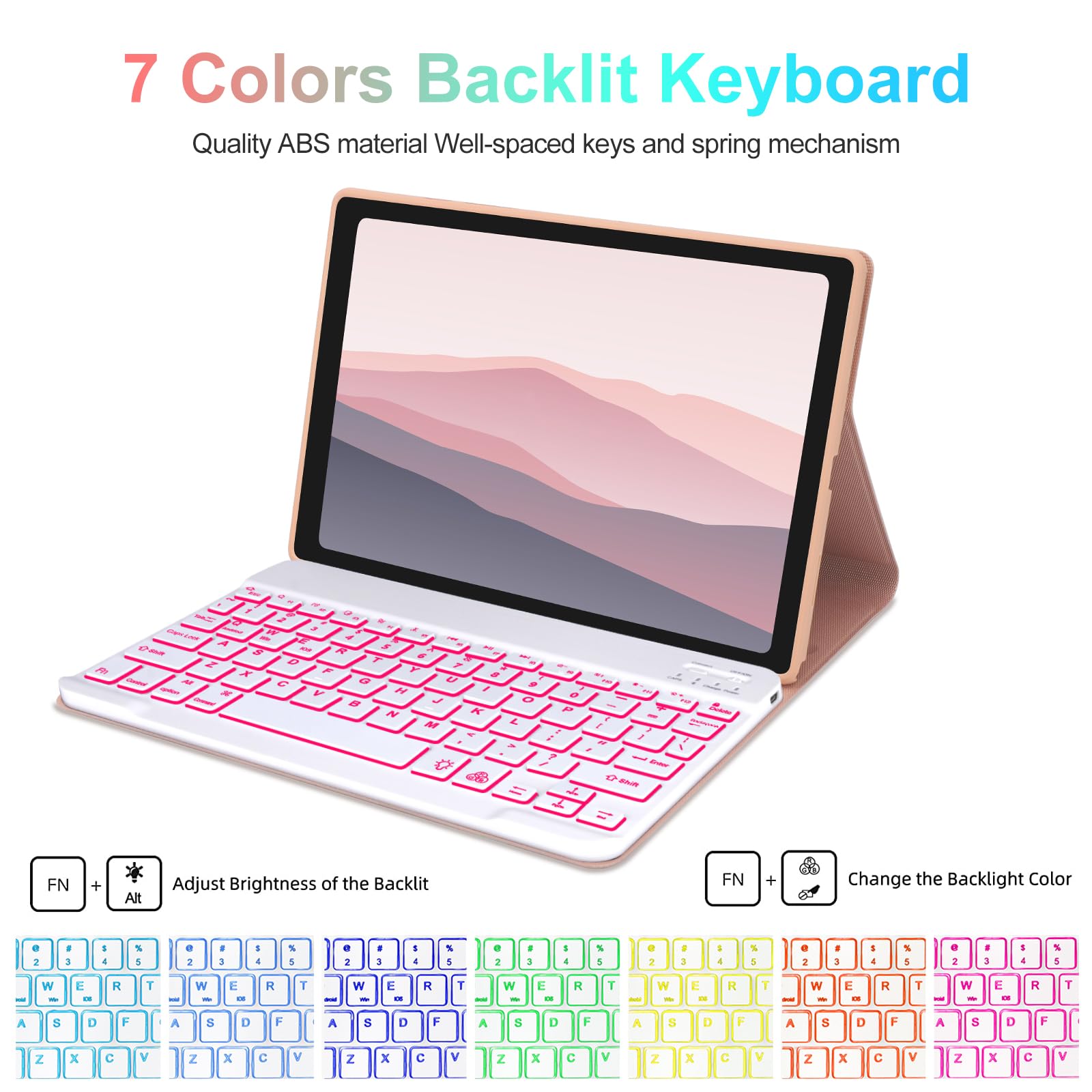IVEOPPE Galaxy Tab A8 2022 Case with Keyboard 10.5 inch, Detachable Wireless Bluetooth Keyboard Cover & 7 Colors Backlit & Slim Folio Cover for Galaxy Tab A8 SM-X200/X205/X207(Sugar Pink)