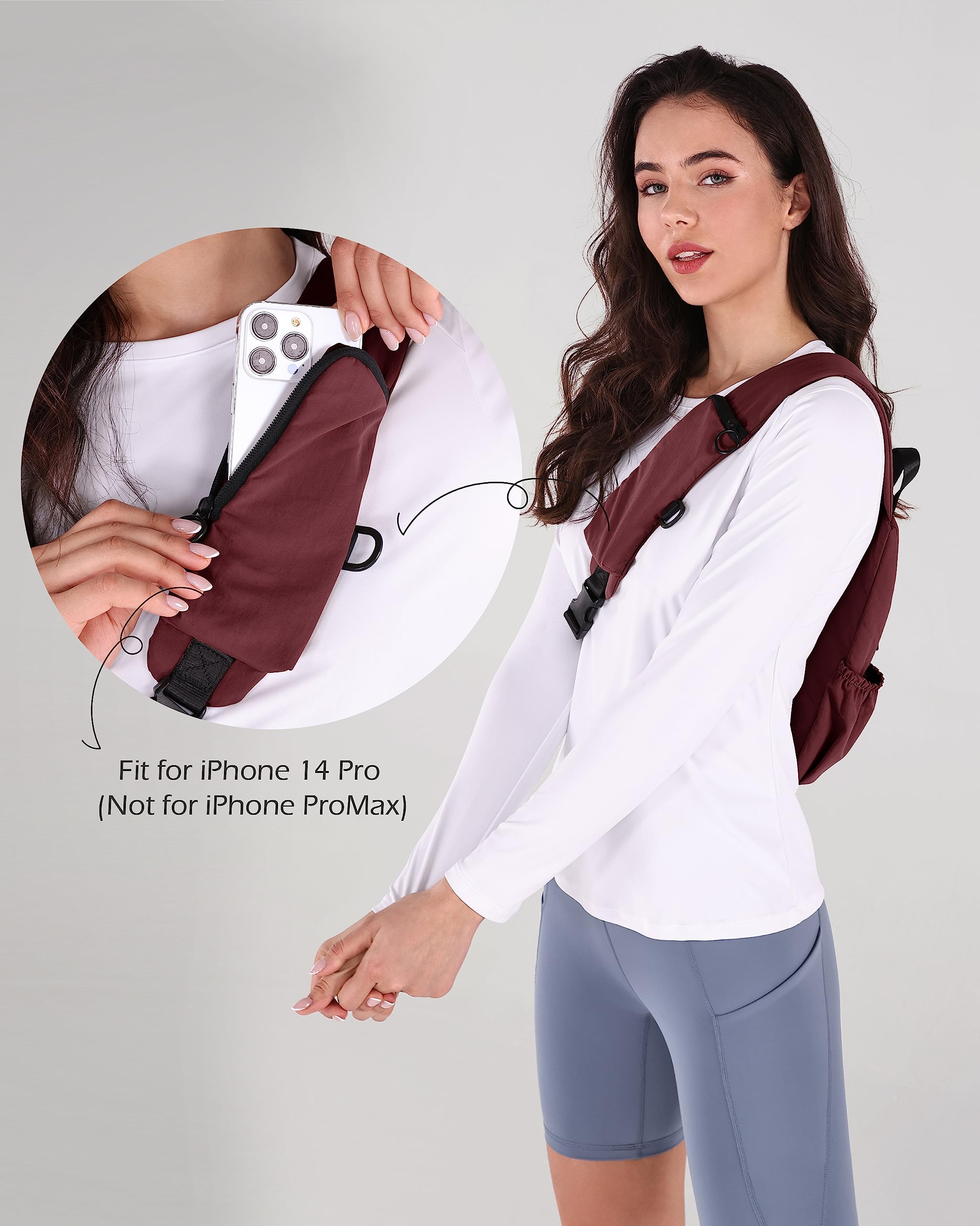 ODODOS Crossbody Sling Bag with Adjustable Straps Small Backpack Lightweight Daypack for Casual Hiking Outdoor Travel, Wine