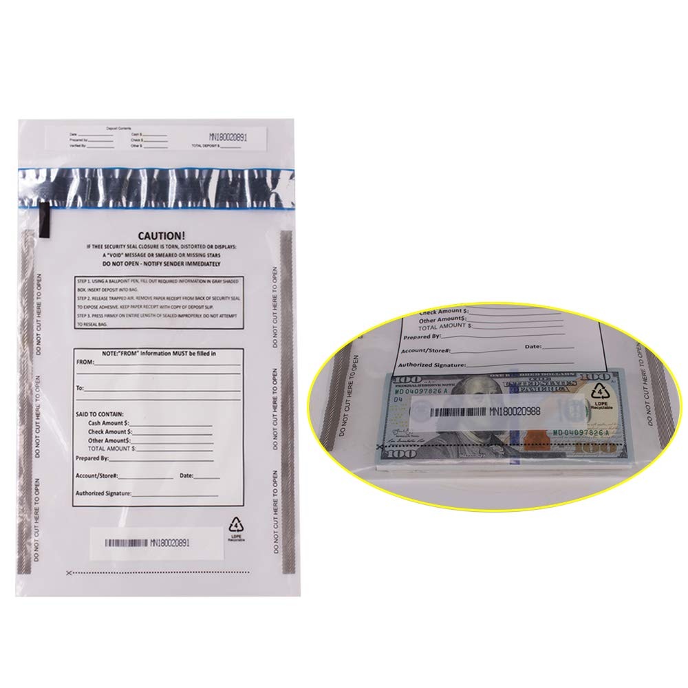 ZMYBCPACK 100 Pack Clear FREEZFraud Deposit Bags, Tamper-Evident Bags, Security Bank Pocket, 9 x 12 Inches